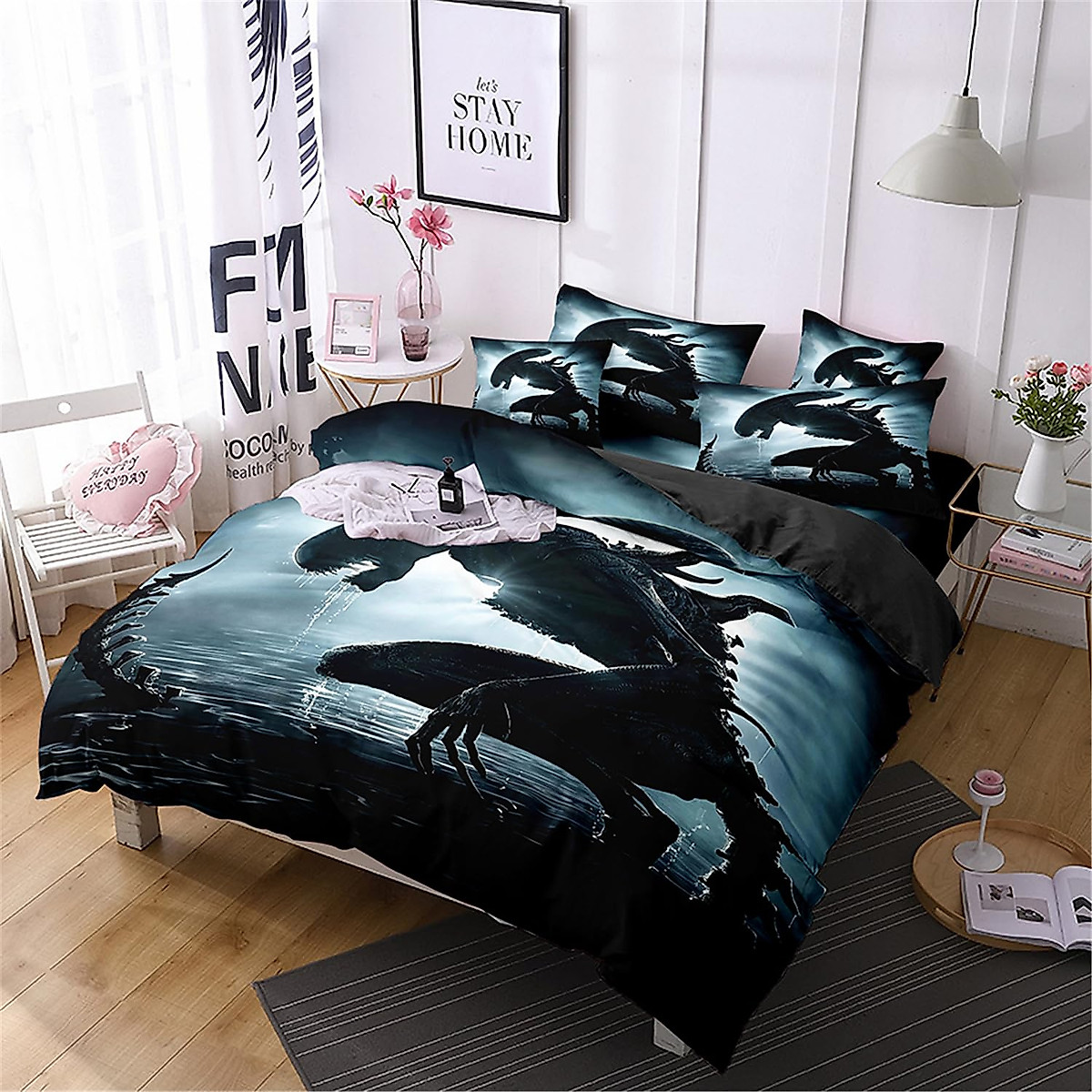 ChliEarime Hecate Alien Sci-Fi Monster Cover Bedding Set 3D for Boys Full Size - Microfiber Duvet Cover Set with 2 Pillow Shams