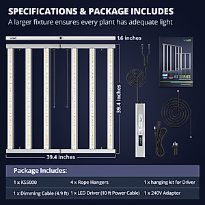 VIPARSPECTRA KS5000 LED Grow Light 500W with Samsung LM301H Osram Diodes, Uniform PPFD Dimmable Daisy Chain 6 Bars Grow Lights for Indoor Plants Full Spectrum Commercial Grow Lamp in 4x4/5x5 Grow Tent