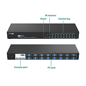 MT-VIKI 16 Port KVM Switch, 16X1 Rackmount KVM Switch VGA, Included 16 KVM Cables & IR Remote, Fit 1U 19'' Rack