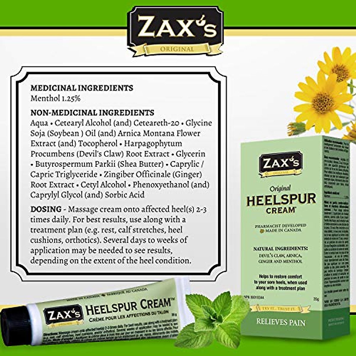 ZAX'S ORIGINAL Heelspur Cream - All Natural Foot Pain Relief Cream for Plantar Fasciitis, Heel Spurs, Shin Splints, Achille's Injuries and Morton's Neuroma - Foot Pain Cream for Sport Injuries (35g)