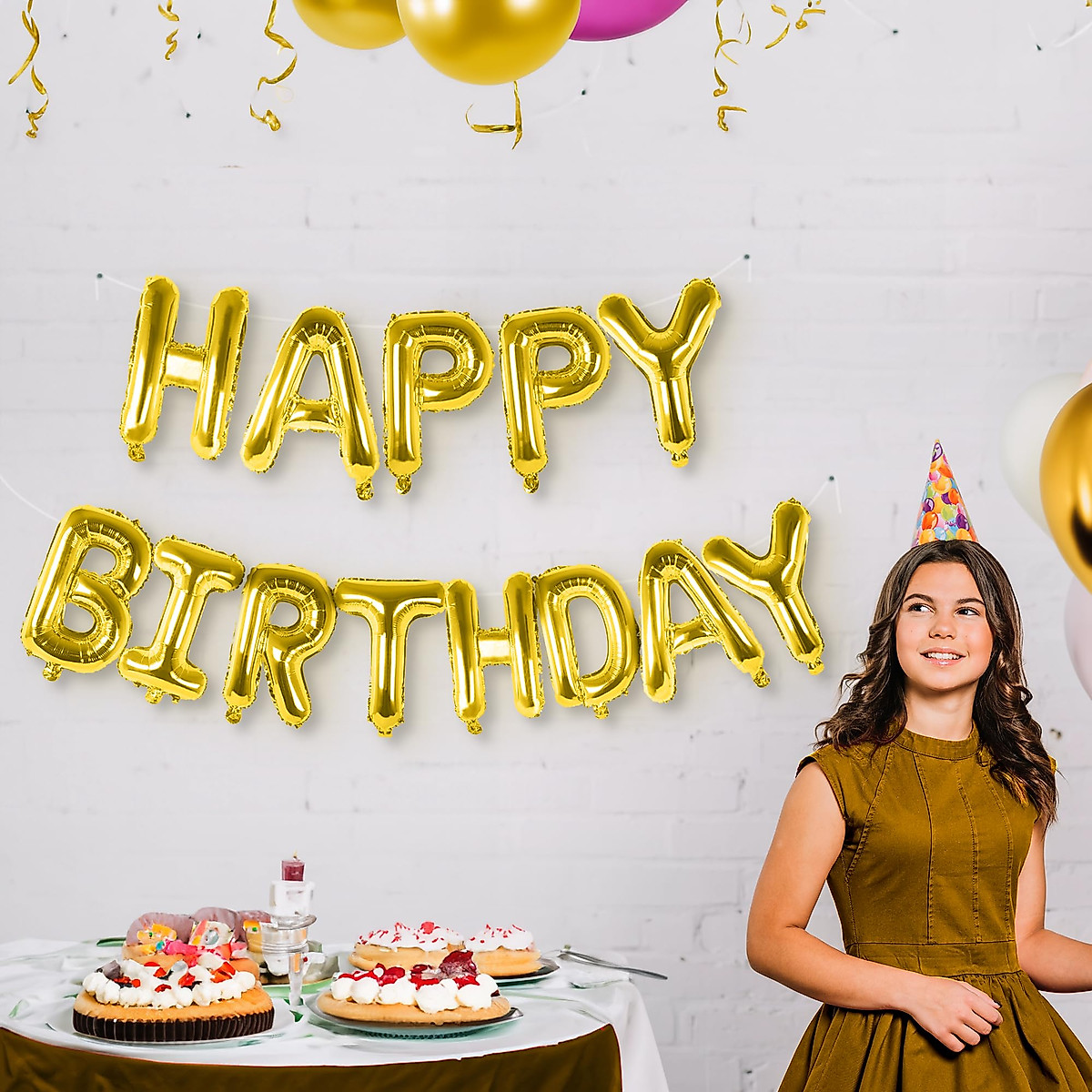 Letter Balloons - Custom Phrase 16" Inch Alphabet Letters & Numbers Foil Mylar Balloon | Create Your Own Balloon Banner | Customized / Personalized Phrase With Mini Blow Up Gold Letter Balloons