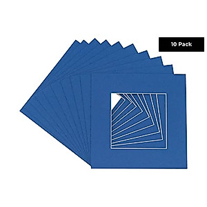 26x26 Mat Bevel Cut for 21x21 Photos - Precut Royal Blue Square Shaped Photo Mat Board Opening - Acid Free Matte to Protect Your Pictures - Bevel Cut for Family Photos, Pack of 10 Matboards Show Kits