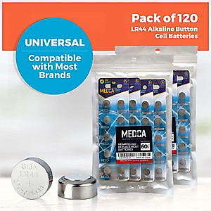 LR44 Batteries - 120 Count Pack - 1.5V Alkaline AG13 357 303 SR44 Battery Button Coin Cell Batteries for Hearing Aids and Hearing Amplifiers