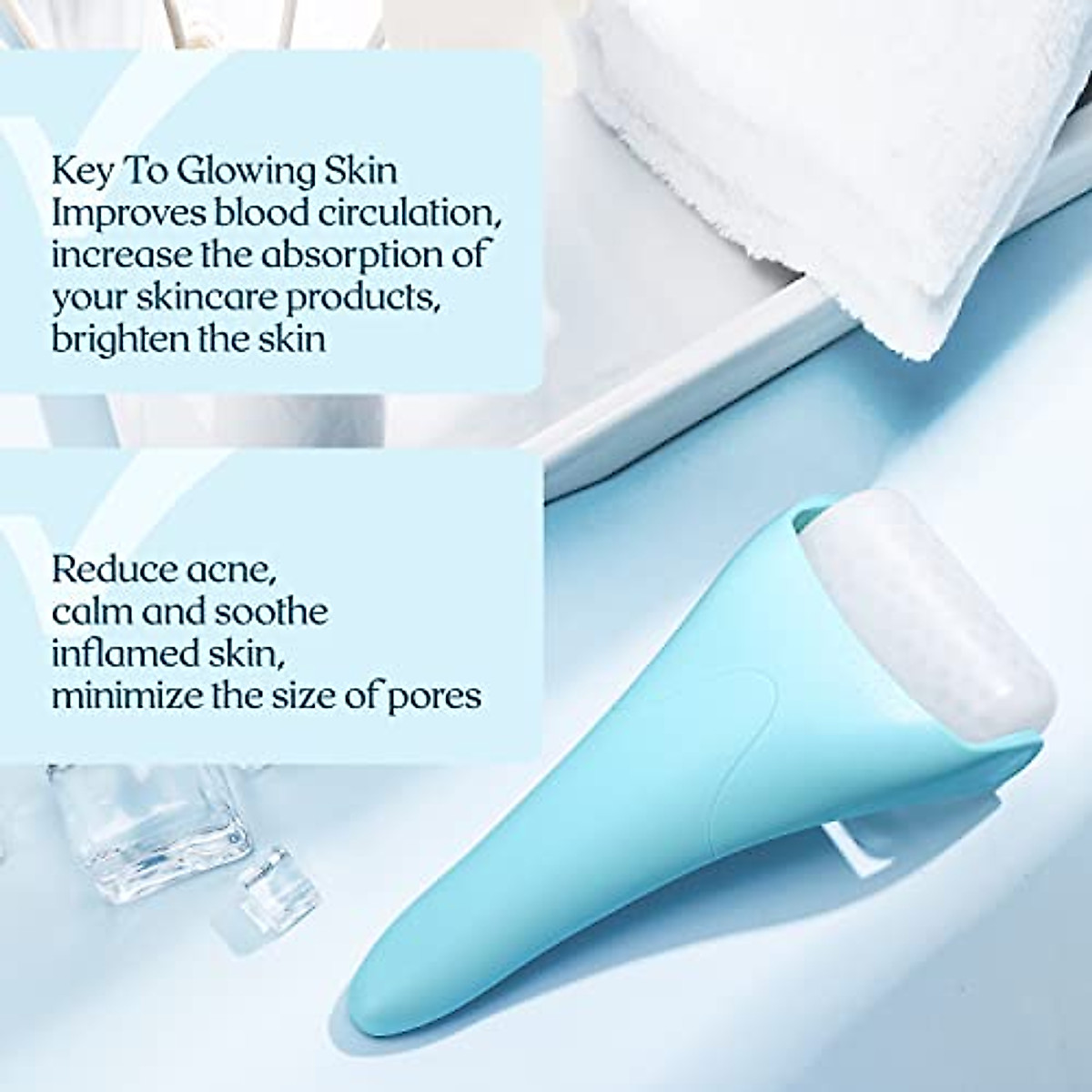 Dr. Pure Ice Roller for Face Massage, Jade Facial Tools for Reduce Puffiness Anti Wrinkle Relief Tighten Skin, Face Icing Massager Facial Roller, Women Skin Care Tool Blue + Rose Quartz