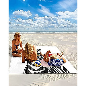 Watercolor Zebra Blowing Pink Bubbles Beach Blanket Sandproof, Beach Mat Sand Free Waterproof, Black White Animal Pure Backdrop Outdoor Picnic Blanket for Beach Party/Travel/Camping 108"x84"