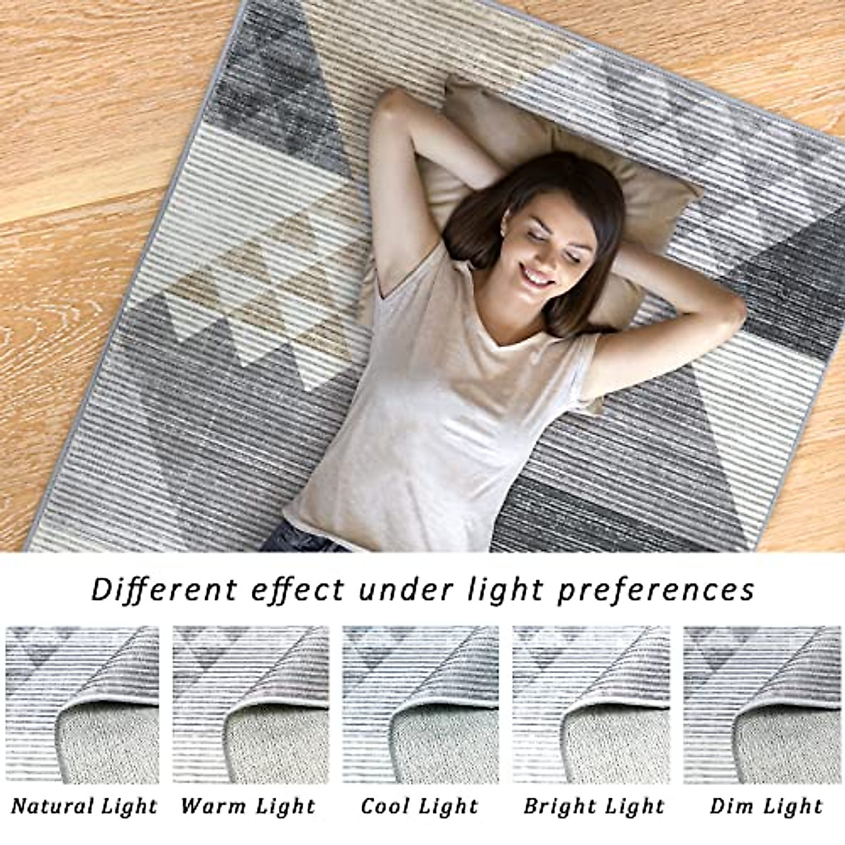 RUGSREAL Machine Washable Area Rugs Accent 8' x 10' Modern Boho Chic Velvet Floorcover Indoor Carpet Contemporary Geometric Area Rug for Living Room Bedroom Home Office, Grey and Yellow