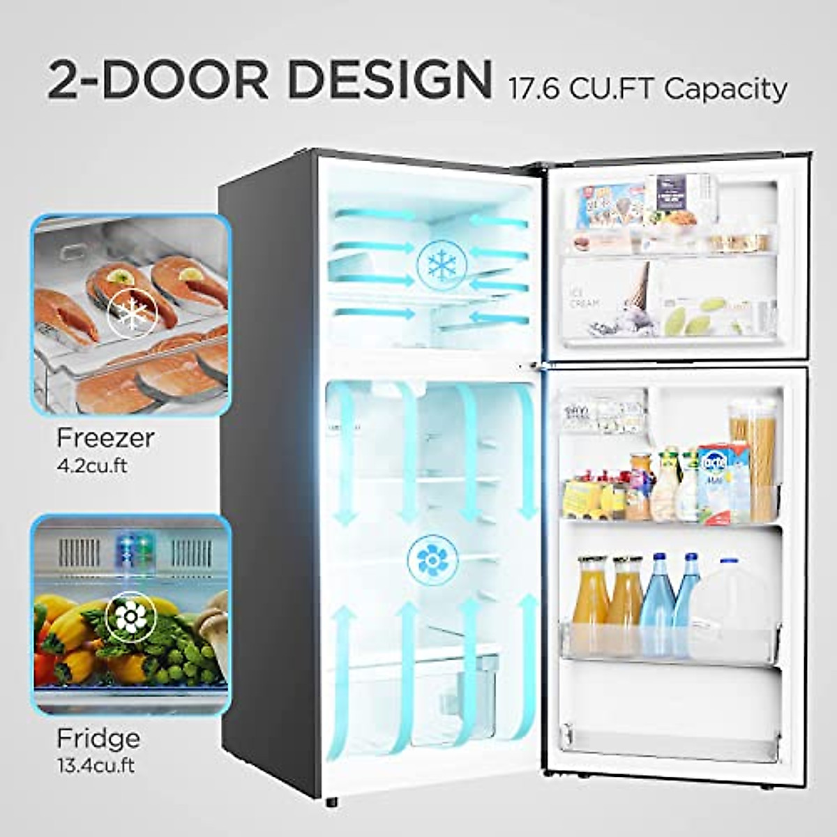 NUTRIFROST 30" Top Freezer Refrigerator - 17.6 Cu.Ft Total Capacity - Reversible Door - Adjustable Thermostat - Metallic Finish