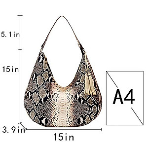 YAOSEN Women Snakeskin Pattern Hobo Bag Large Handbag Shoulder Tote Bag (Khaki)