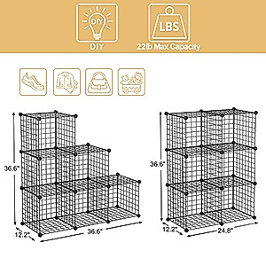 BASTUO Wire Cube Storage Cabinet, 6 Cubes DIY Metal Organizer, Stackable Bookcase Shelf Modular Cube Organizer Rack, Wardrobe Closet for Livingroom, Bedroom, Office, Black