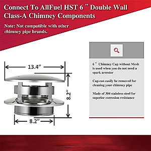 AllFuel HST Flat Top Rain Cap for 6" Diameter 304 Stainless Steel All Fuel Class-A Double Wall Insulated Chimney Pipe