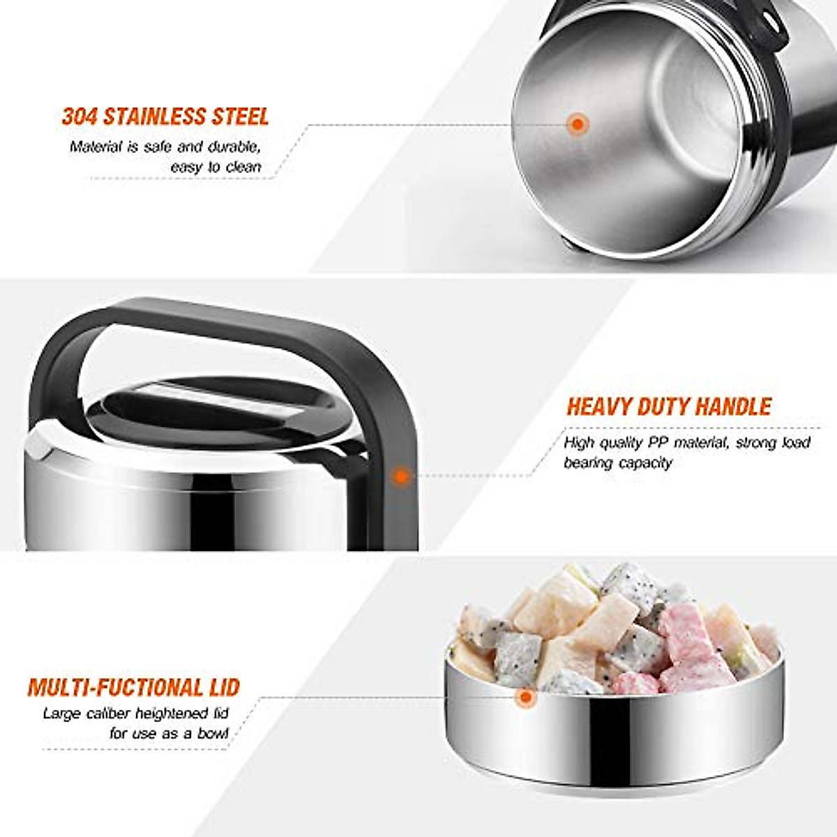 Soup Thermos for Adults,Large 3 Tier 61oz Thermos for Hot Food,Wide Mouth Insulated Food Container,Stainless Steel Lunch Thermos Flask Jar,Thermal Bento Lunchbox for Office Camping Picnic Outdoors