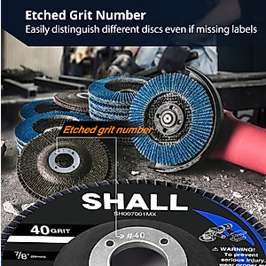 SHALL 24-Pack Flap Disc, 4-1/2" x 7/8", Zirconia Grinding Wheel 40/60/80/120 Grit T29 & 40 Grit T27 Angle Grinder Abrasive Sanding Disc with Etched Grit Number Indication, 80pcs Emery Cloth Per Disc