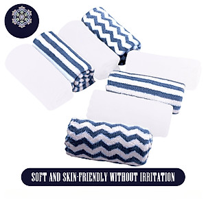 8 Pack Super Soft Baby Burp Cloths, Baby Washcloths, Ultra Absorbent Large Newborn Burping Cloth for Boy and Girl, Milk Spit Up Rags, Unisex for Baby Sensitive Skin, Navy Blue and White, 16 x 12 Inch