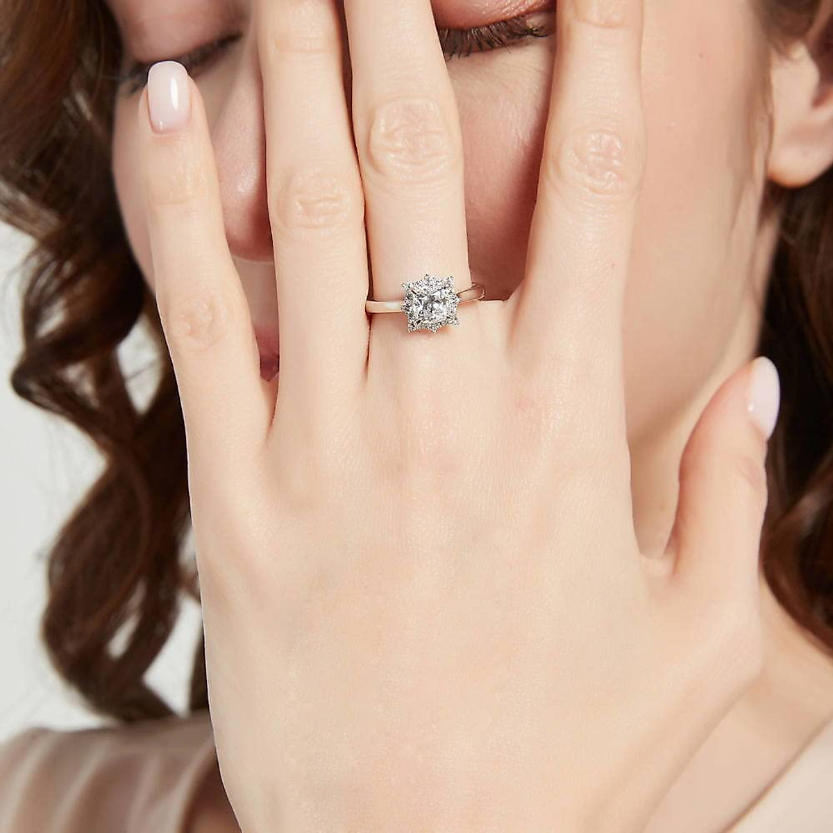 BERRICLE Sterling Silver Sunburst Wedding Engagement Rings Cubic Zirconia CZ Halo Promise Ring for Women, Rhodium Plated Size 6