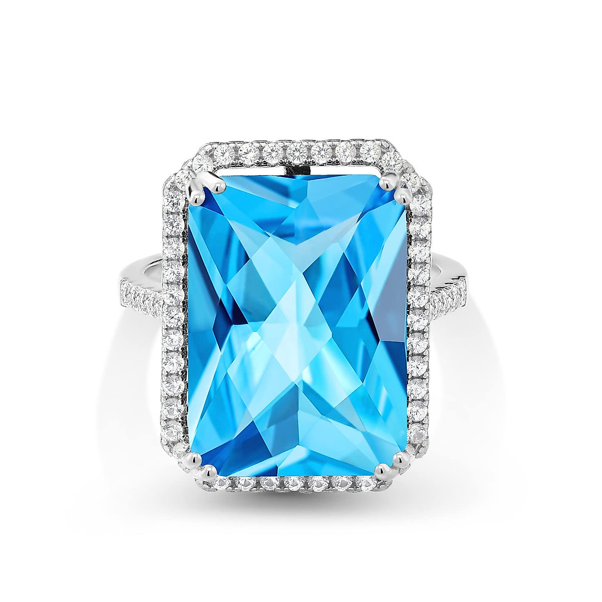 Gem Stone King 925 Sterling Silver Gemstone Birthstone Engagement Ring | Emerald Cut 18X13MM | Wedding Anniversary Promise Ring For Women | Available In Size 5, 6, 7, 8, 9