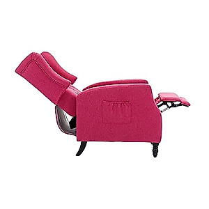 Arm Pushing Recliner Chair, Modern Button Tufted Wingback Manual Push Back Recliner Chair with Wood Leg & Side Pocket, Upholstered Living Room Chair Single Reclining Sofa Home Theater Seating Rose Red