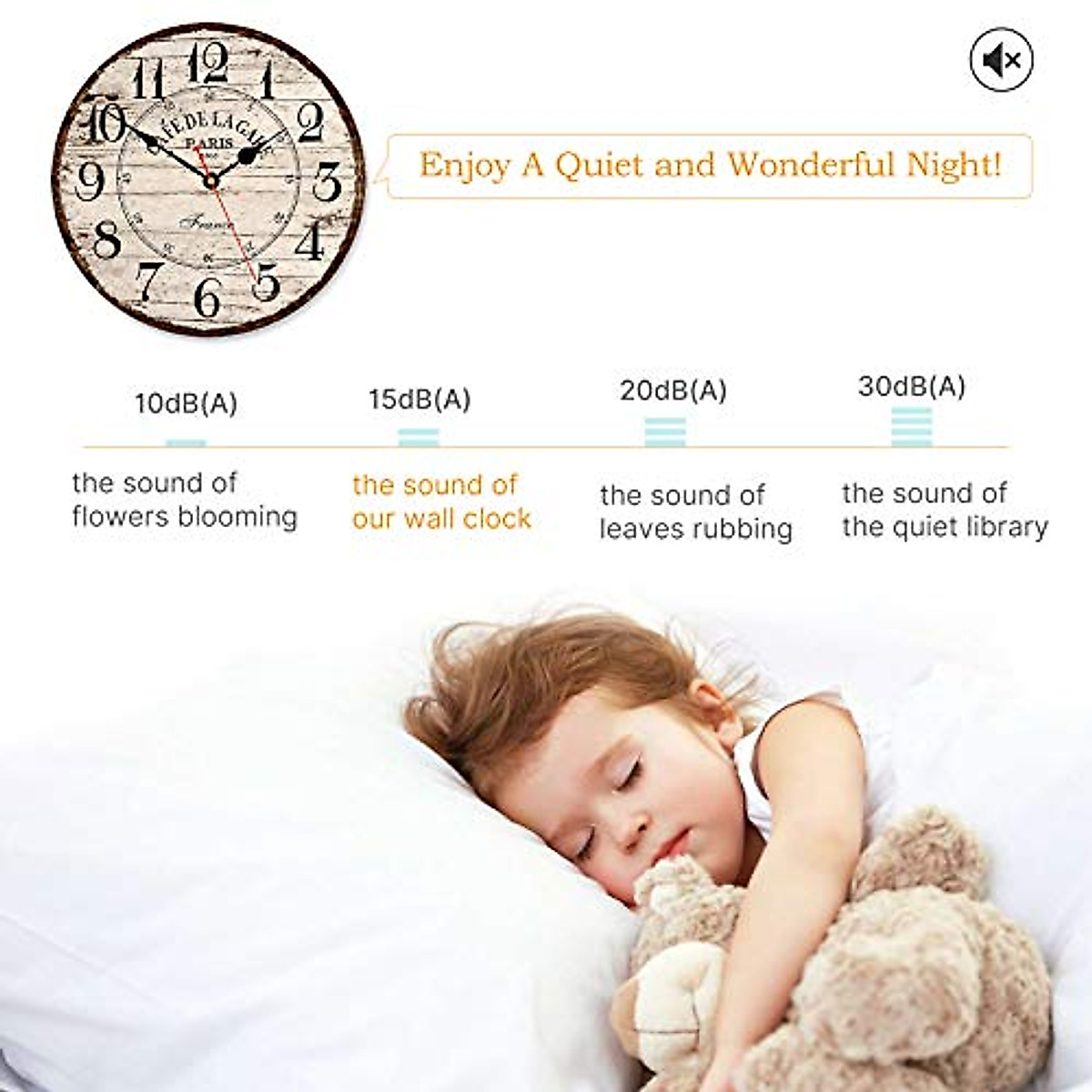 Toudorp Retro Wall Clock 14 Inch French Country Paris Cafe Style Rustic Wall Clock Round Silent Non-Ticking Wooden Quartz Wall Clocks Easy to Read Arabic Numerals Quality Quartz Wall Clock