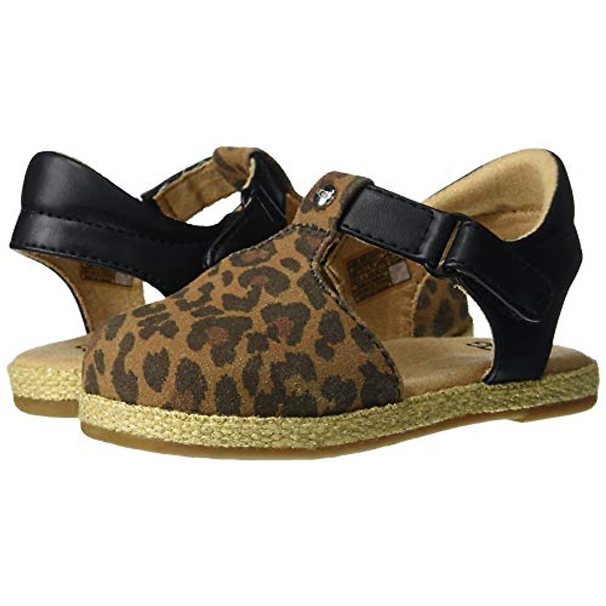 UGG girls I Emmery Leopard Flat Sandal, Tan, 4-5 Infant US