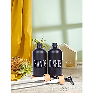Glass Kitchen Soap Dispenser Set, Both Glass Soap Dispensers Equipped with Pumps& Bamboo Tray (Matte Black + Old Style Charactor)