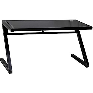 TY ARTS & CULTURE 55'' Z Shape Computer Desk Tempered Glass Table Modern Office Desk Gaming Desk Study Writing Desk Workstation for Home Office USB Accessory Attribute Multi Functional Black Desk