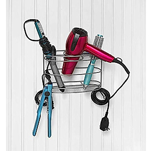 Spectrum Diversified myBella Styling Station, Caddy Bathroom Countertop, Optional Wall Mount Hair Dryer Holder & Beauty Organizer, Satin Nickel