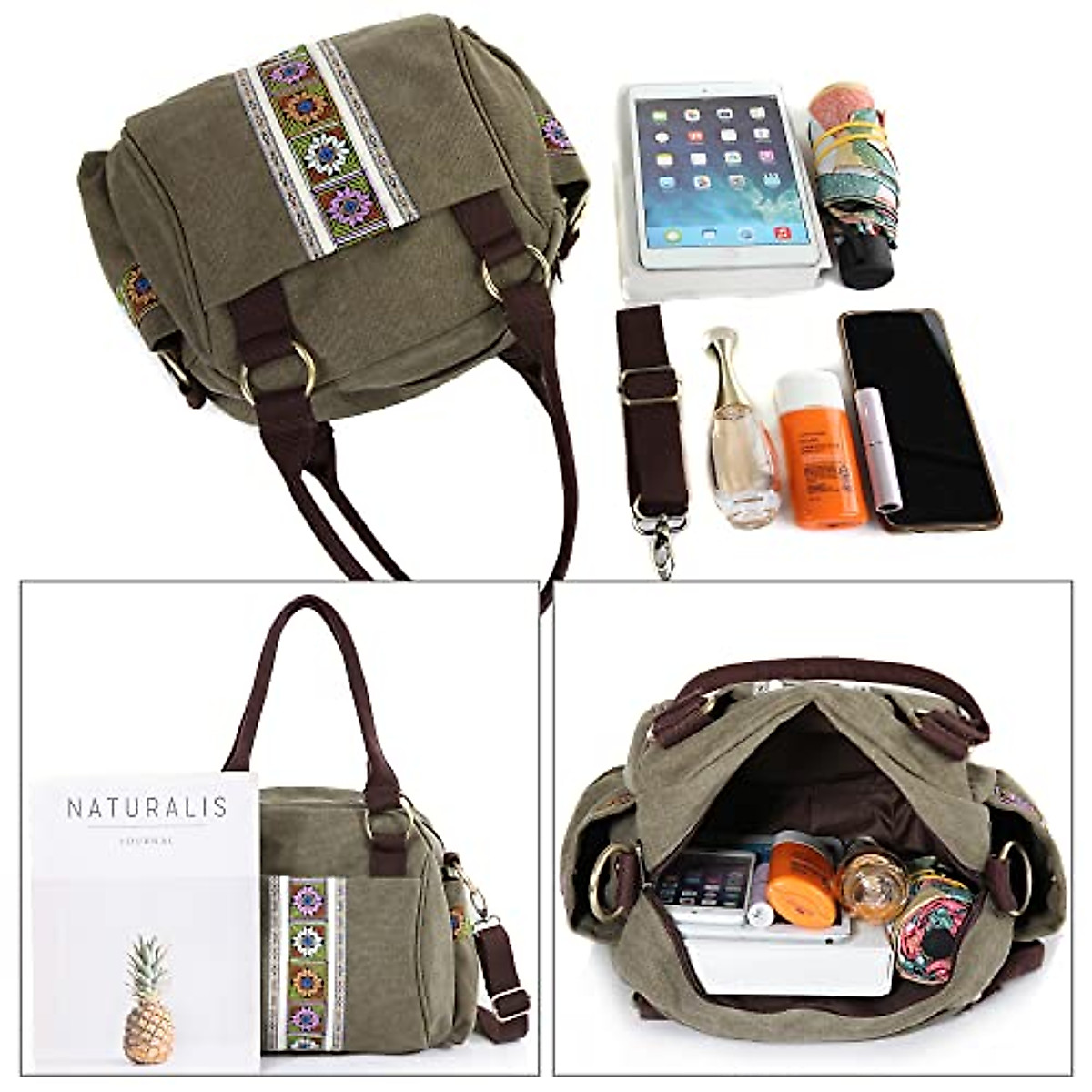 Women Canvas Top-Handle Handbag, Vintage Heavy-duty Crossbody Bag Tote Handbag