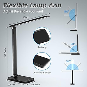 Bright Led Desk Lamp for College Dorm - Foldable Study Desk Light for Home Office, Modern Dorm Study Desk Lamps, 5 Light Mode Dimmable Brightness Eye-Caring Craft Task Lamp Reading Desktop Lamp,Black