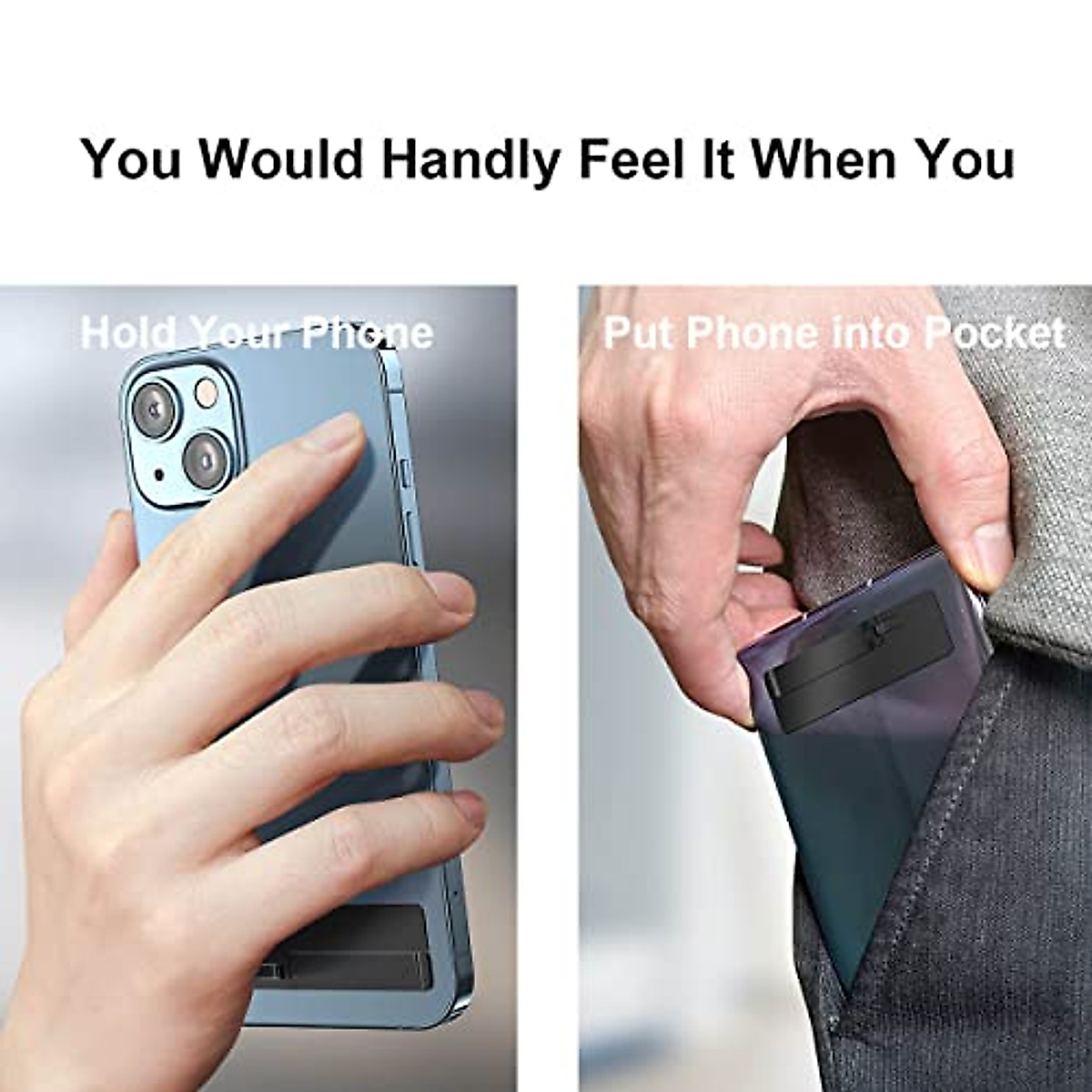 CreFur Thin Phone Stand, Ultra-Thin Kickstand for Cell Phone Case Horizontal/Vertical Desk Stand Holder for iPhone Galaxy Cellphone Black (2pcs)