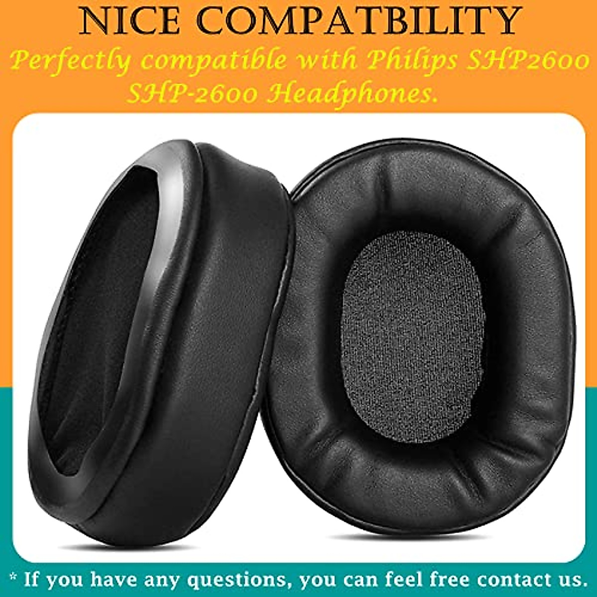 TaiZiChangQin SHP 2600 Upgrade Ear Pads Memory Foam Cushion Replacement Compatible with Philips SHP2600 SHP-2600 Headphone ( Protein Leather Earpads )