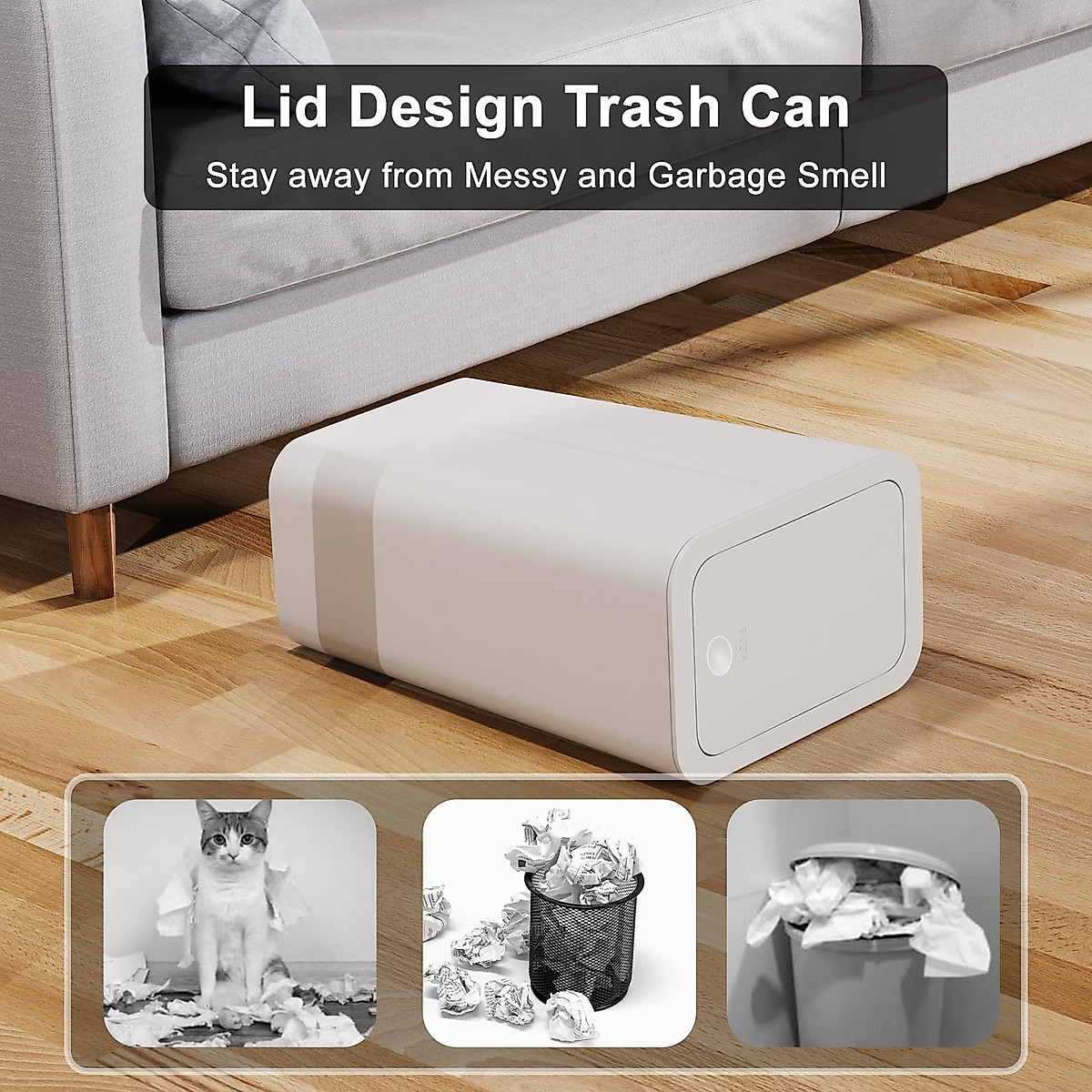 N. NETDOT 3 Pack 10L / 2.6 Gallon Small Trash Can with Lid,Bathroom Garbage Can with Pop-Up Lid,Waste Basket for Bathroom,Kitchen,Bedroom,Powder Room,Office,College (Black-Grey-Off White)