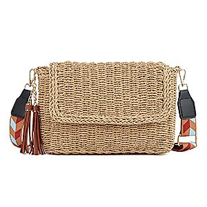 Freie Liebe Straw-Bag for Women Summer Woven Beach Bag Crossbody Purse Shoulder Handbag