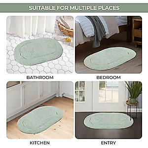 Superior Non-Slip 2 Piece Bath Rug Set, Ultra Plush, Soft and Absorbent 100% Combed Cotton Pile - Traditional Oval Bath Mat Set, Sage