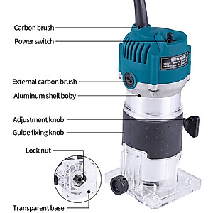 Wood Router,Router Tool Wood Trimmer Router Electric Hand Trimmer Laminate Milling Engraving Hand Machine Joiner Tool Electric for Slotting Trimming Carving 110V 800W 30000R/MIN(Blue)