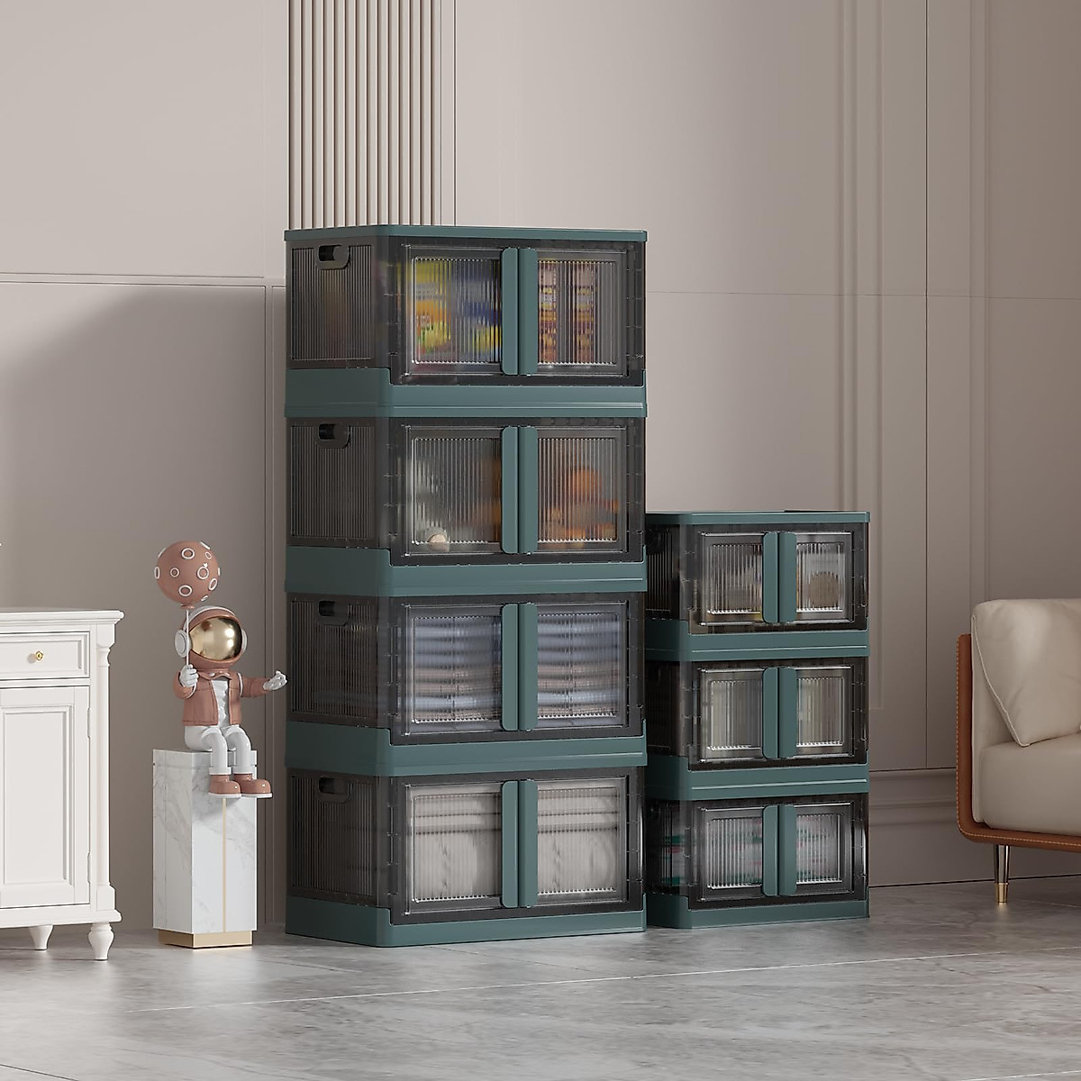 Kitchen Organization - Collapsible Food Storage Containers, Plastic Under Sink Organizers and Storage, 8.4 Gal Spice Organizer, Stackable Kitchen Sink Organizer, Stackable Storage Bins with Wheels