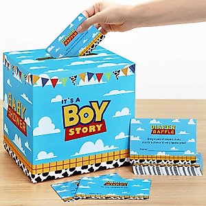 Heboland Cartoon Toy Baby Shower Decorations Diaper Raffle Box with 50 Tickets Cards,It's A Boy Story Baby Shower Theme Game