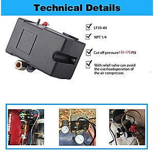 Heavy Duty Pressure Switch for Air Compressor 135-175 psi Four 4 Port 26 Amp