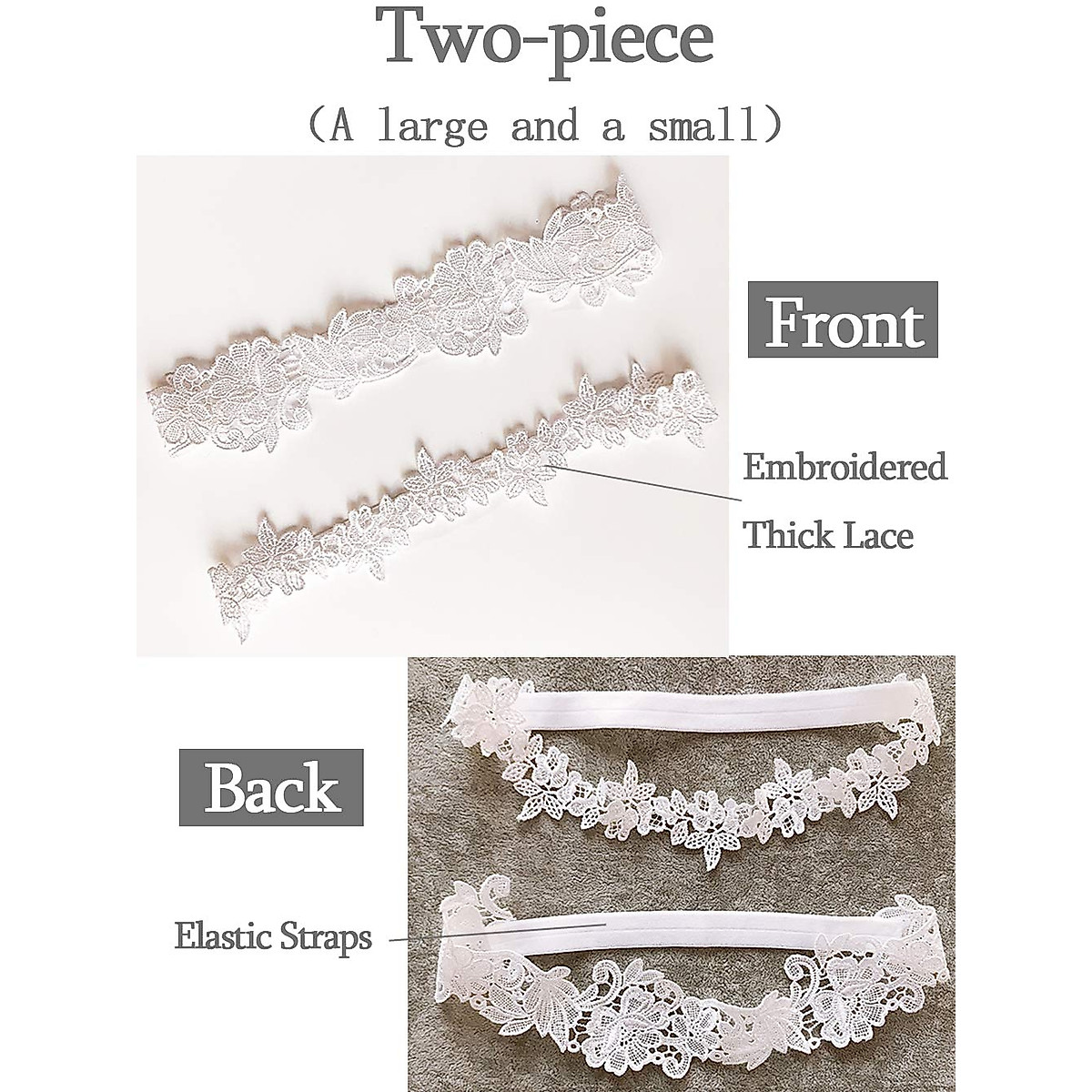 Kaei&Shi Wedding Garter,2 Pieces Lace Floral Bridal Garter For Bride White One Size