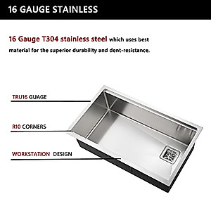 28 Inch Undermoutn Kitchen Sink Stainless Steel- Abironl 28"x18" Under Mount Kitchen Sink Workstation Ledge 16 Gauge Stainless Steel Kitchen Sink Single Bowl Kitchen Sink with Accessories