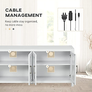 HOMCOM TV Cabinet Stand for TVs up to 58", Entertainment Center with Adjustable Shelves, 4 Glass Doors and 4 Cable Holes for Living Room, White