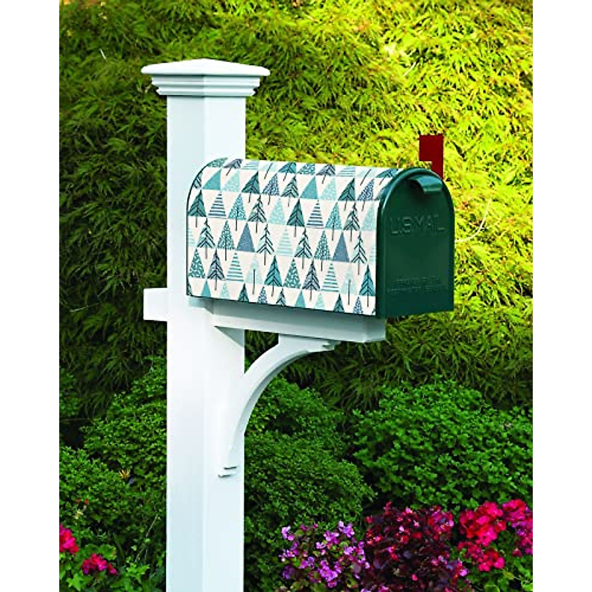 Christmas Mailbox Cover Magnetic Christams Xmas Tree Tile Pattern Pine Simple Strokes Post Box Cover Waterproof Durable Mailbox Wraps for Farmhouse Outdoor Garden Home Decor Standard Size 25 X 21in