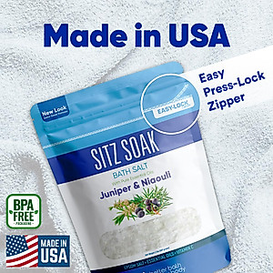 Sitz Bath Soak 2-Lbs Sitz Salt Epsom Salt Hemorrhoid Soothing with Pure Essential Oils in BPA Free Pouch with Press-Lock Seal Made in USA