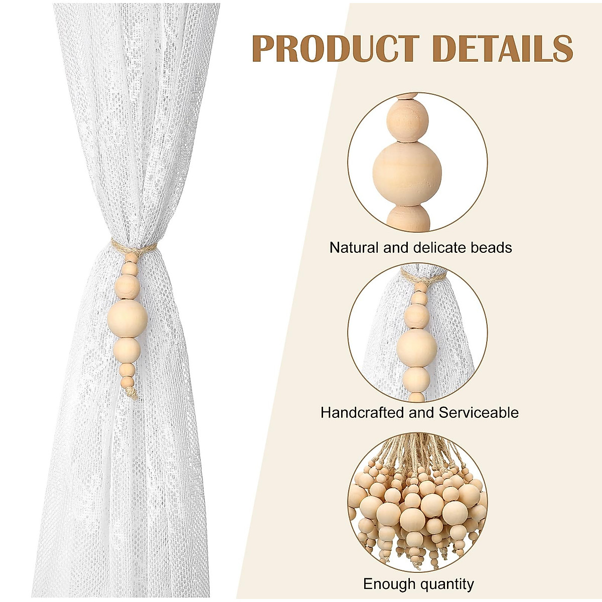 Soaoo 36 Pcs Christmas Jute Rope Tassels with 7 Wood Beads Jute Tassels for Crafts Boho Natural Wooden Bead Hanging Ornaments Decorations Christmas Tree DIY Farmhouse Rustic Minimalist Country Neutral