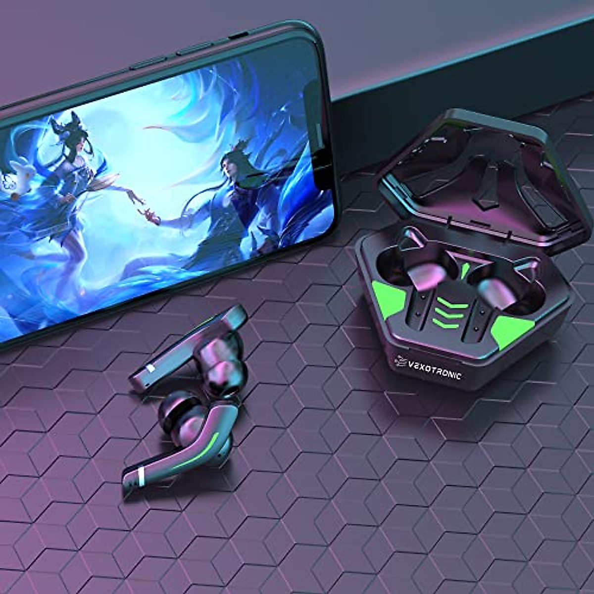 VEXOTRONIC – Wireless Headset Earphones, Bluetooth 5.2 Stereo, Waterproof Gaming Touch, Control Earbuds Low Latency, Compatible with iOS, Android, Windows, and Switch. Computer Laptop TV Sport