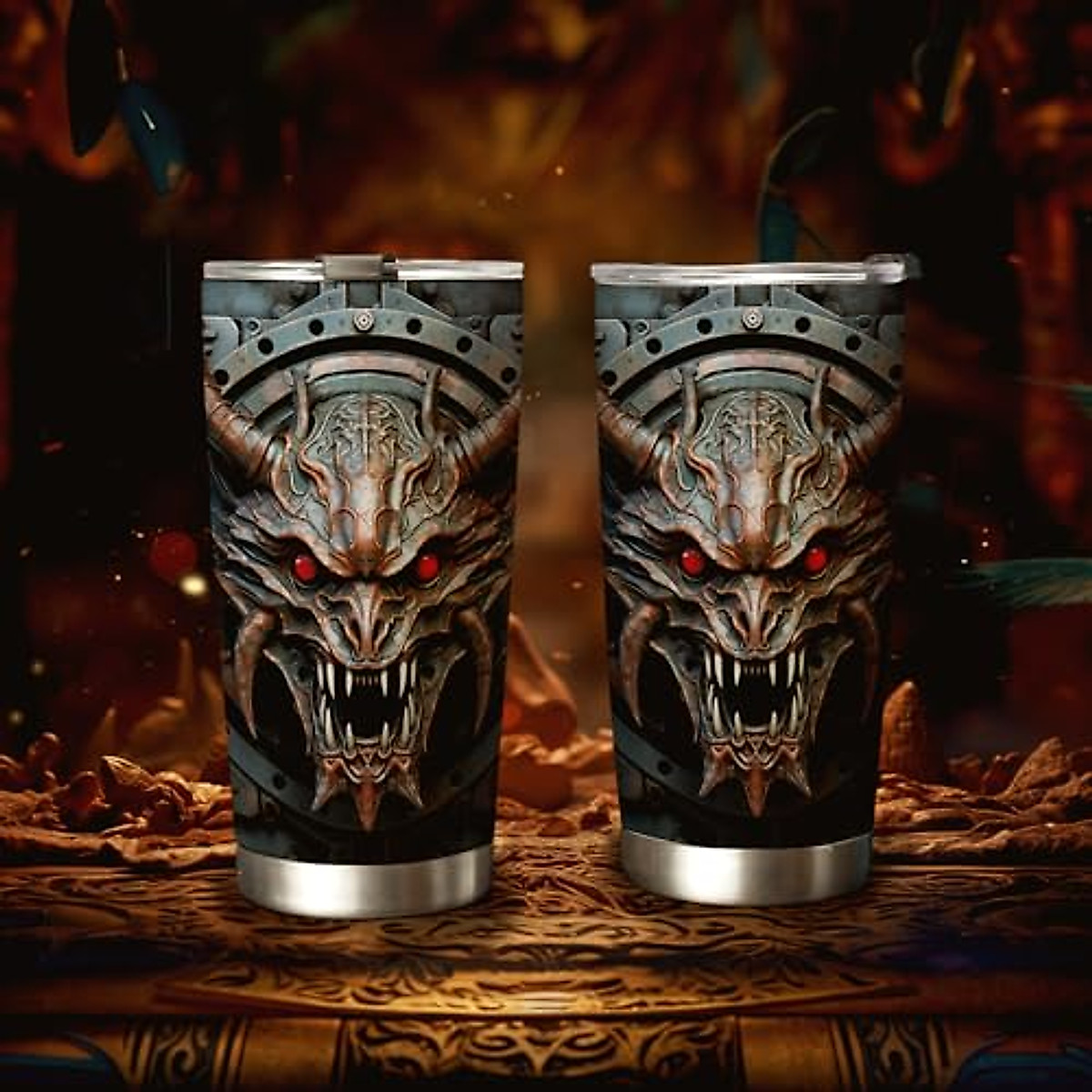 64HYDRO 20oz Steampunk Mechanical Engineer Clockwork Dragon Tumbler, Gaming, Gamer Gifts for Dragon Lovers, Stainless Steel Double Wall Vacuum Insulated Coffee Mug, Travel Cup with Lid