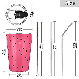 Jihqo Cartoon Watermelon Dot Tumbler with Lid and Straw, Insulated Stainless Steel Tumbler Cup, Double Walled Travel Coffee Mug Thermal Vacuum Cups for Hot & Cold Drinks 12oz