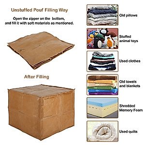 LEATHEROOZE Moroccan Pouf - Genuine Goatskin Leather - Bohemian Living Room Decor - Hassock & Ottoman Footstool - Square & Large Ottoman Pouf - Unstuffed - (Brown)