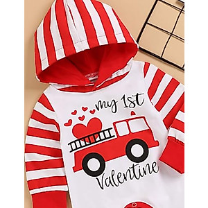 TUEMOS baby-girls Newborn Easter My 1St Letter Rabbit Stripe Hoodie Romper Outfit, Valentine-b, 0-3 Months