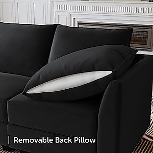 HONBAY Convertible Sectional Sofa Velvet U Shaped Couch with Reversible Chaise Modular Sectional Couch 6 Seater Sofa with Storage Seat, Black