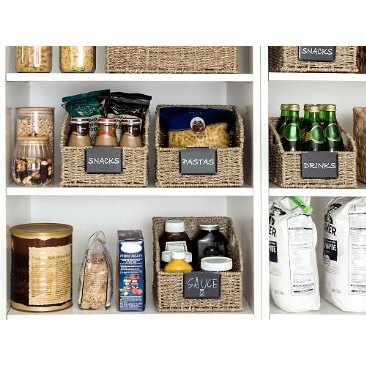 StorageWorks Round Paper Rope Storage Baskets & StorageWorks Seagrass Wicker Baskets
