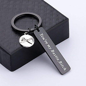 WSNANG Best Friend Keychain Besties Gift You Are My Bestie Bitch Keychain Friendship Jewelry BFF Birthday Gift Sister Gift (black)